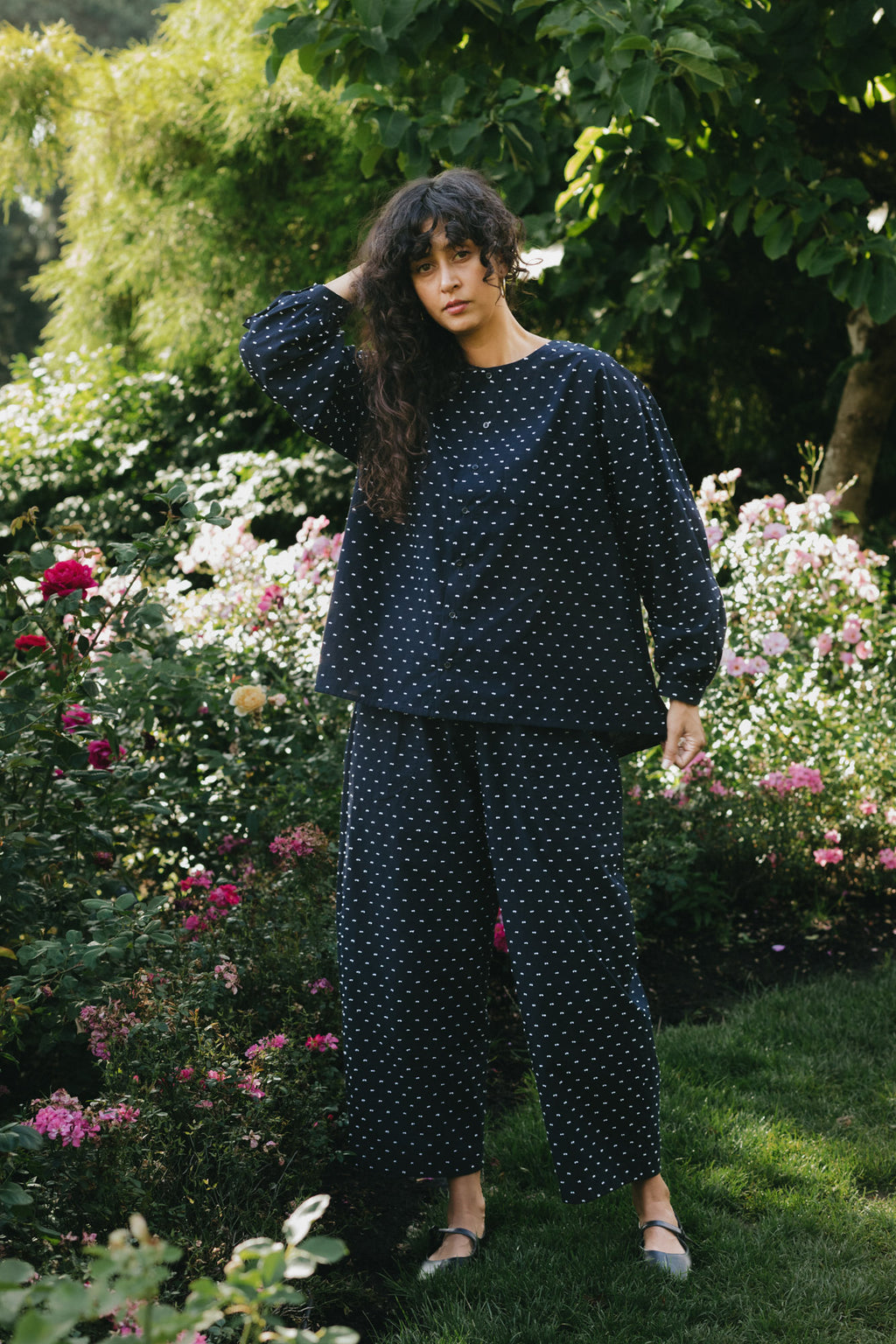 Nuria Barrel Pant in Polka Dot Dobby - Sustainable Relaxed Fit Pants ...